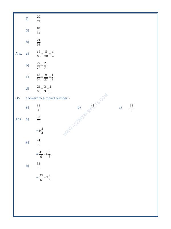 A2Zworksheets:Worksheet of Fractions-01-Fractions-Maths