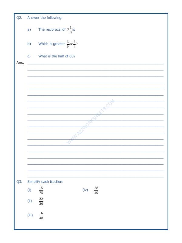 A2Zworksheets:Worksheet of Fractions-02-Fractions-Maths