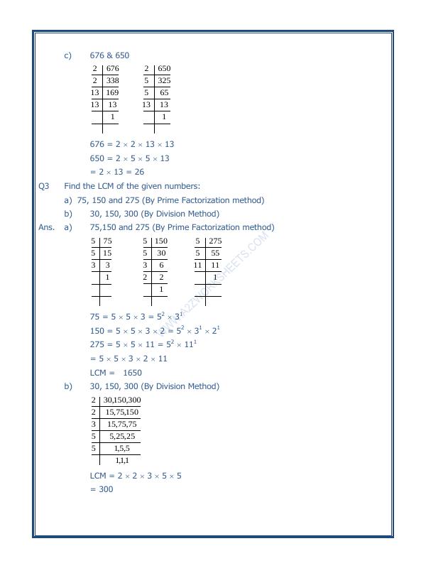 A2Zworksheets:Worksheet of Hcf and Lcm-01-LCM and HCM-Maths