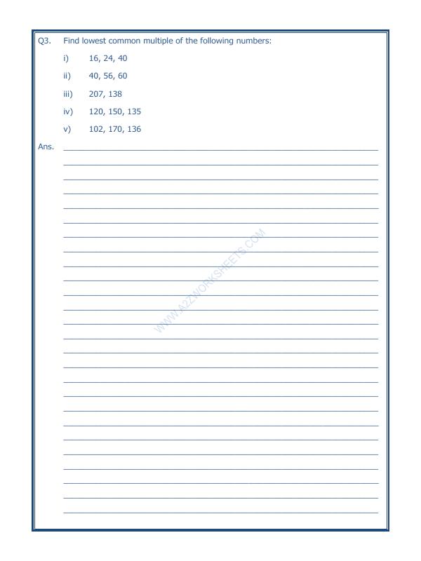 A2Zworksheets:Worksheet of Hcf and Lcm-02-LCM and HCM-Maths