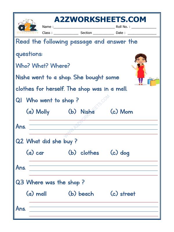 A2Zworksheets:Worksheet of English Reading Comprehension-01-Reading-English
