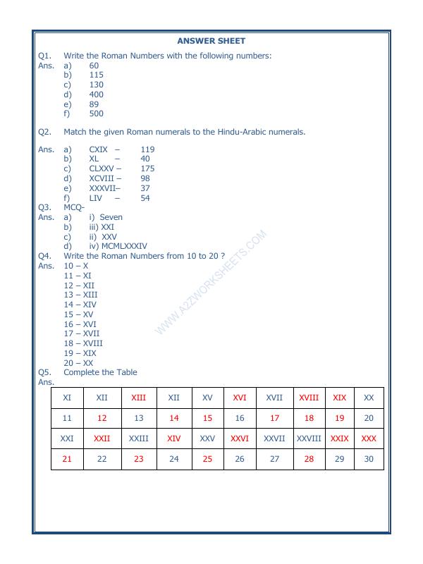 A2Zworksheets:Worksheet of Large Numbers With Roman Numbers-01-Numbers ...