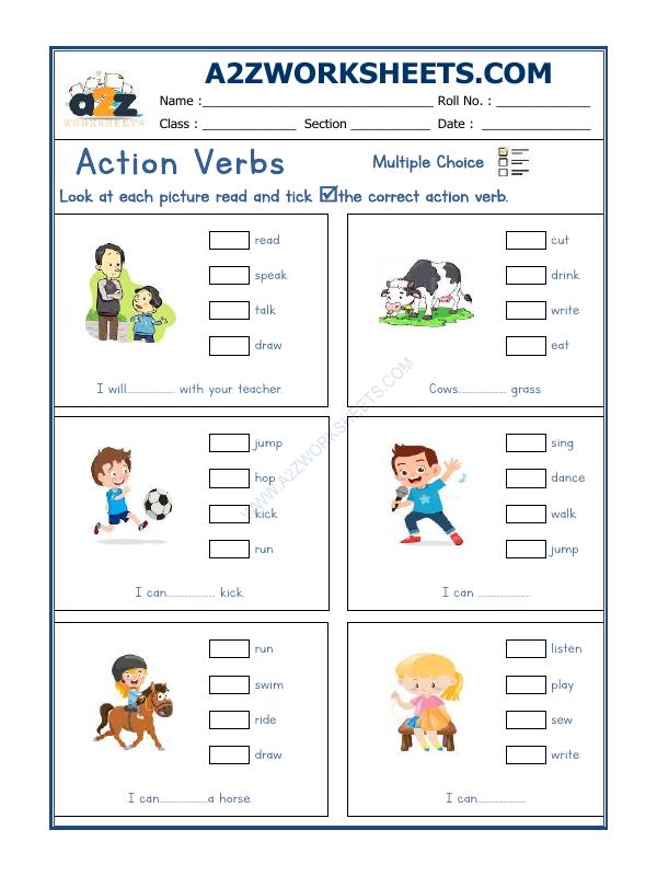 A2Zworksheets:Worksheet of Action Verbs-03-Grammar-English