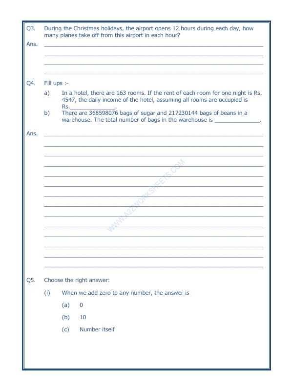 A2Zworksheets:Worksheet of Operations On Large Numbers-01-Numbers-Maths