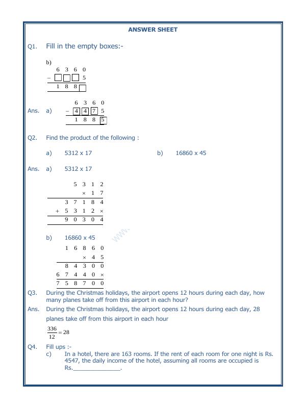 A2Zworksheets:Worksheet of Operations On Large Numbers-01-Numbers-Maths
