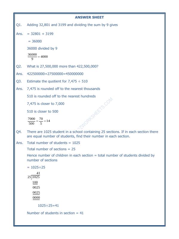 A2Zworksheets:Worksheet of Operations On Large Numbers-02-Numbers-Maths