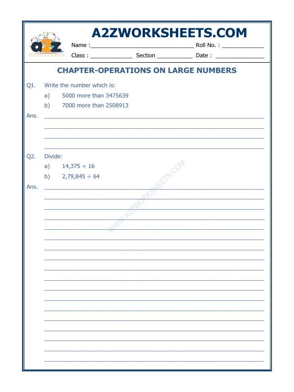 A2Zworksheets:Worksheet of Operations On Large Numbers-03-Numbers-Maths