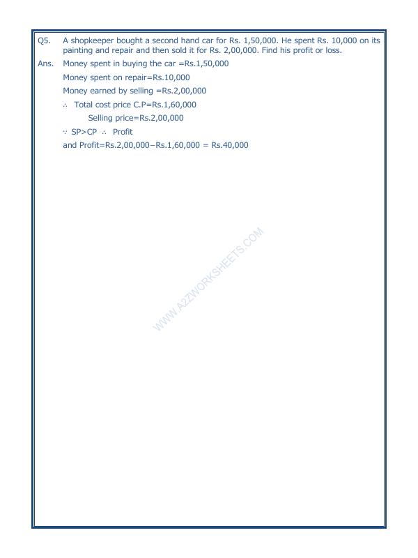 A2Zworksheets:Worksheet of Profit And Loss-01-Measurement-Maths