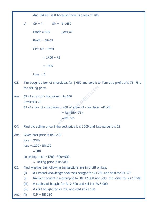 A2Zworksheets:Worksheet of Profit And Loss-03-Measurement-Maths