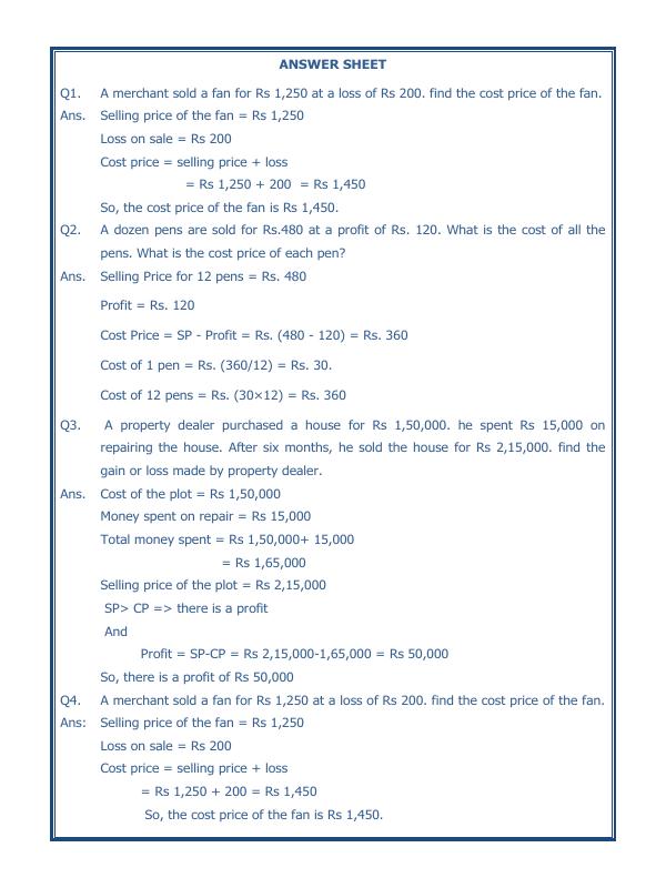 A2Zworksheets:Worksheet of Profit And Loss-04-Measurement-Maths