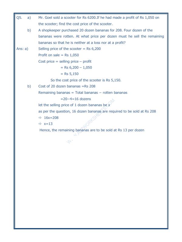 A2Zworksheets:Worksheet of Profit And Loss-04-Measurement-Maths