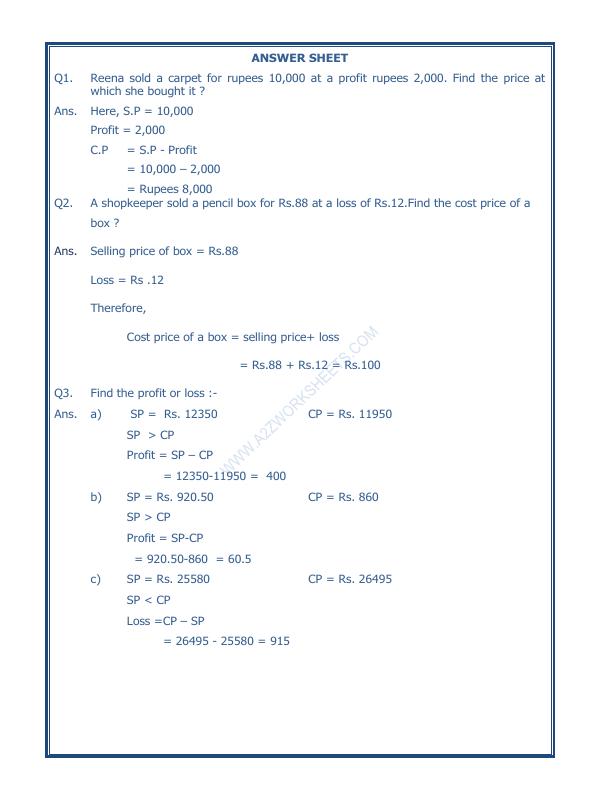 A2Zworksheets:Worksheet of Profit And Loss-05-Measurement-Maths