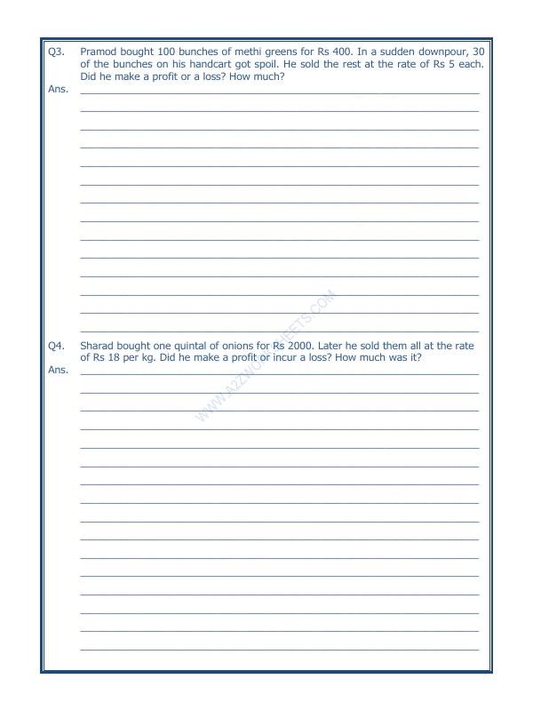 A2Zworksheets:Worksheet of Profit And Loss-06-Measurement-Maths