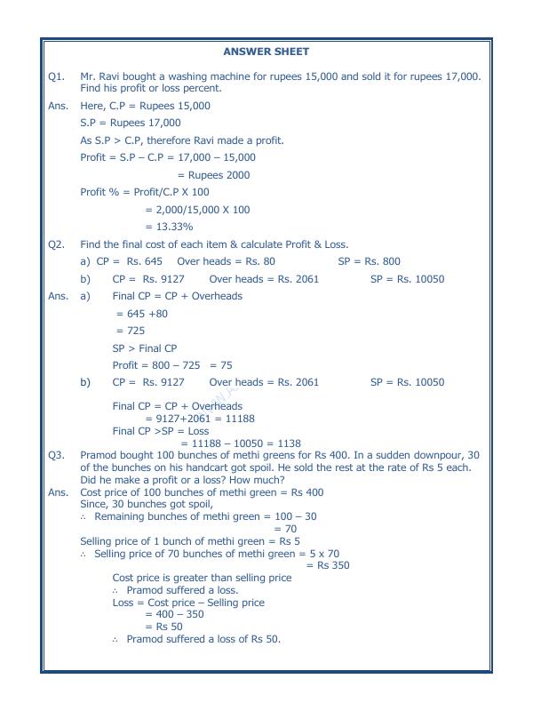 A2Zworksheets:Worksheet of Profit And Loss-06-Measurement-Maths