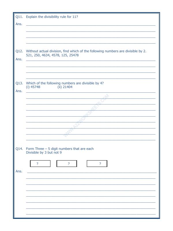 A2Zworksheets:Worksheet of Test Of Divisibility-01-Division-Maths