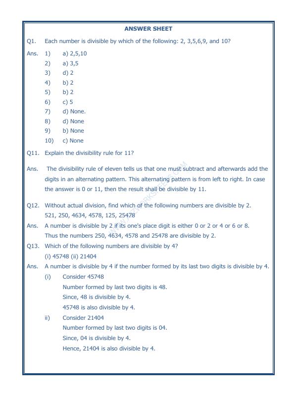 A2Zworksheets:Worksheet of Test Of Divisibility-01-Division-Maths