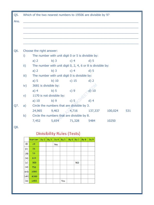 A2Zworksheets:Worksheet of Test Of Divisibility-04-Division-Maths