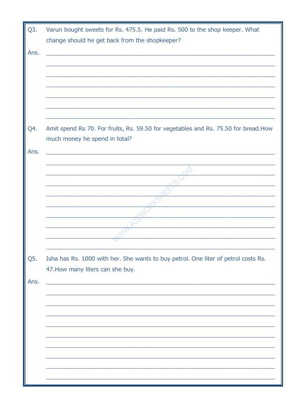 A2Zworksheets:Worksheet of Preparing Bills - 02-Data Handling-Maths