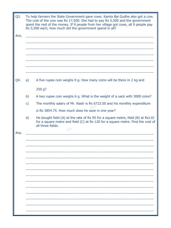 A2Zworksheets:Worksheet of Preparing Bills - 05-Data Handling-Maths