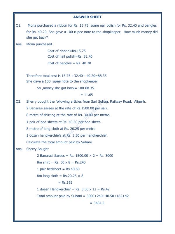 A2Zworksheets:Worksheet of Preparing Bills - 05-Data Handling-Maths