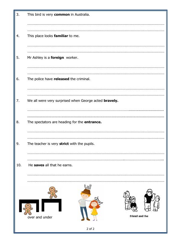 A2Zworksheets:Worksheet of Let's Practice Antonyms-Grammar-English