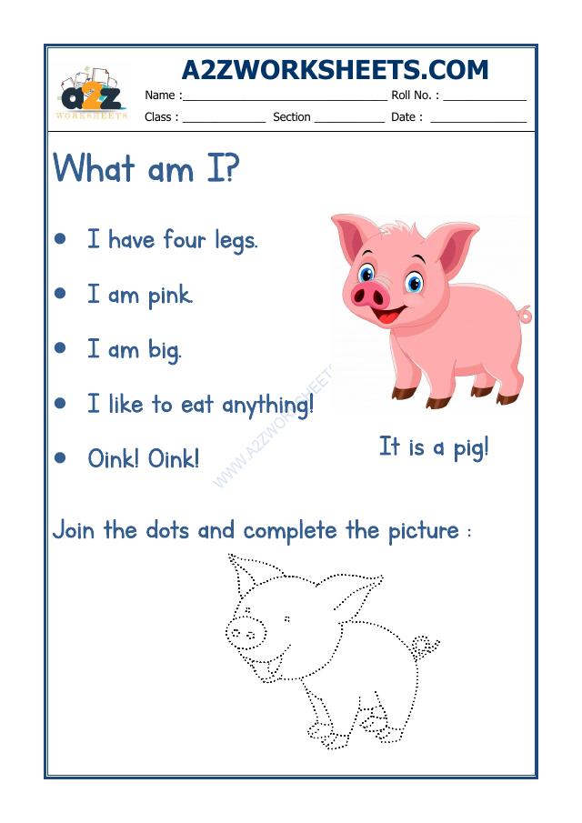 A2Zworksheets:Worksheet of Flash Card - Pig-Recognition-English