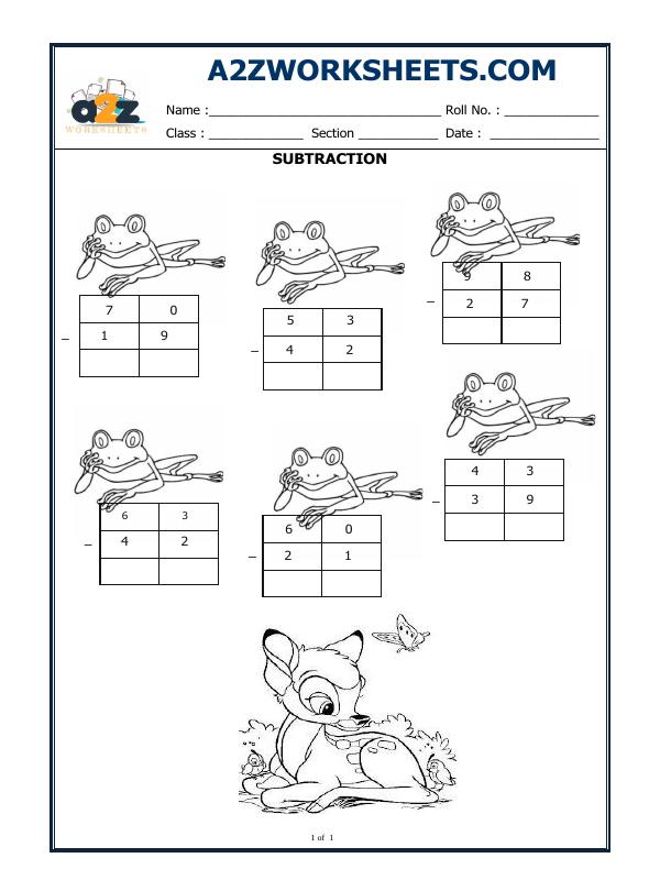 A2Zworksheets:Worksheet of Dodging Table-Subtraction-Maths