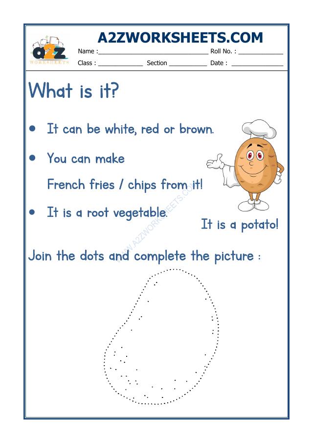 A2Zworksheets:Worksheet of Flash Card - Potato-Recognition-English