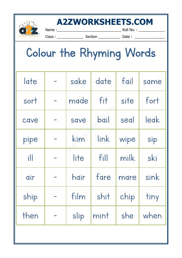 A2Zworksheets:Worksheet of Rhyming Word - 06-Reading-English