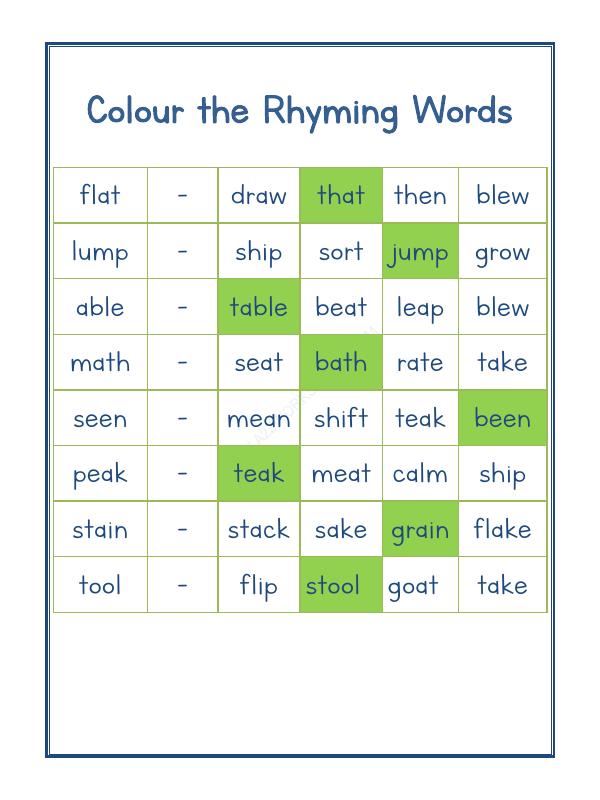 A2Zworksheets:Worksheet of Rhyming Word - 16-Reading-English