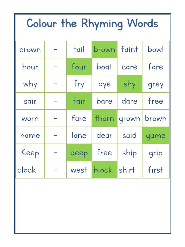 A2Zworksheets:Worksheet of Rhyming Word - 18-Reading-English