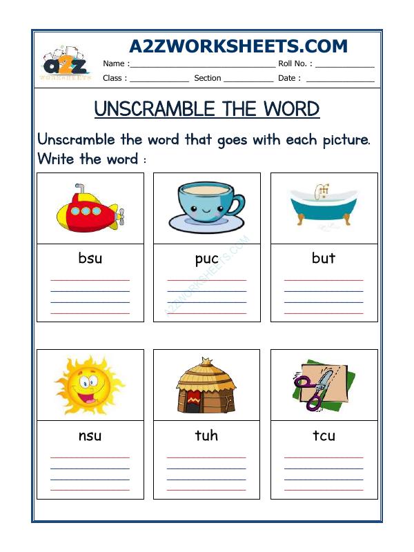 A2Zworksheets:Worksheet of Unscramble The Word-10-Reading-English