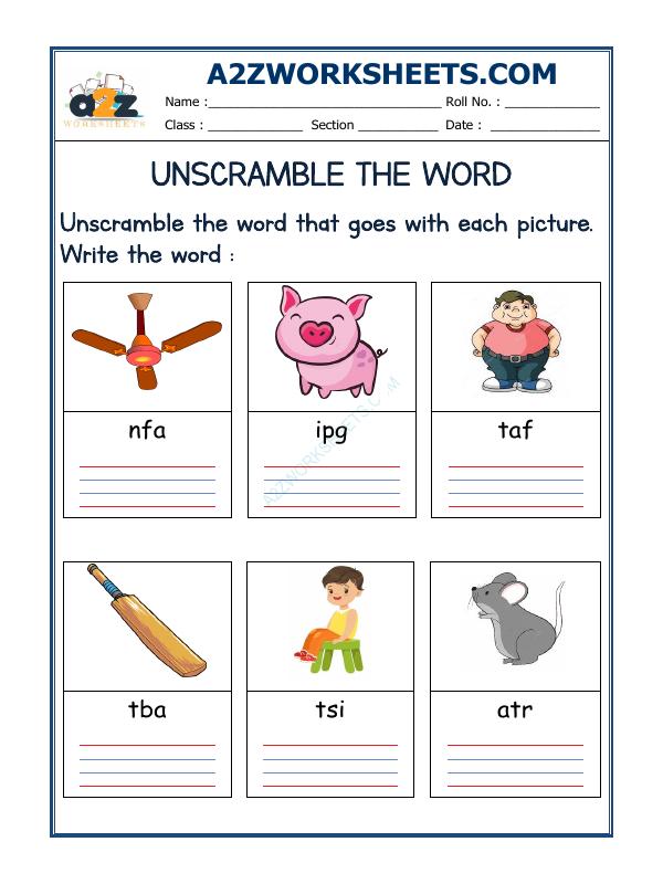 A2Zworksheets:Worksheet of Kindergarten-Unscramble The Word-12-Reading ...