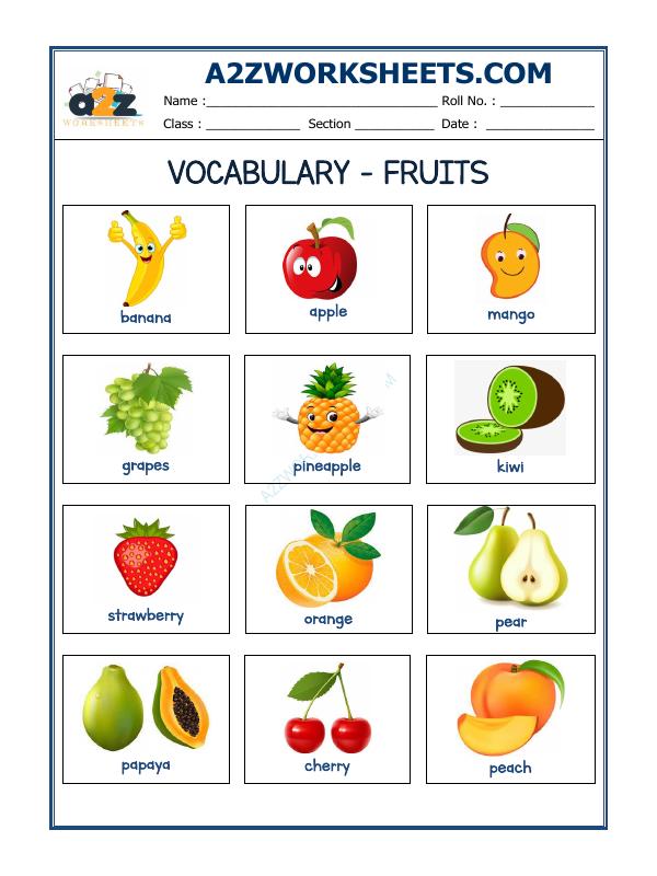 A2Zworksheets:Worksheet of Vocabulary Worksheets-Fruits-Reading-English