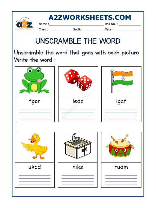 A2Zworksheets:Worksheet of Kindergarten-Unscramble The Word-25-Reading ...