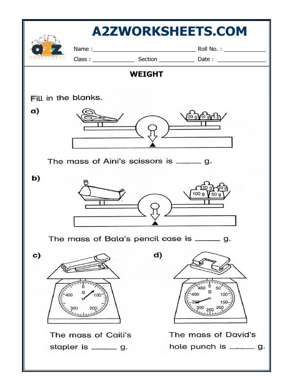 A2Zworksheets:Worksheet of Weight-Measurement-Maths
