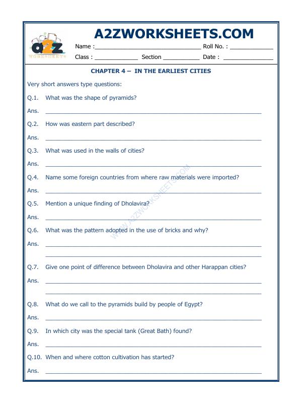 A2Zworksheets:Worksheet of In The Earliest Cities-02-Our History and ...
