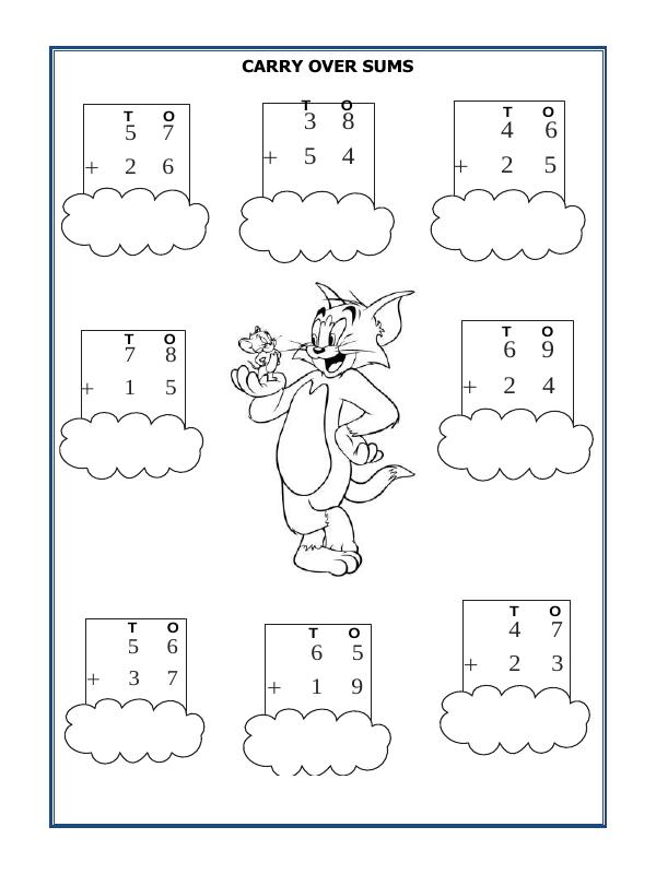 A2Zworksheets:Worksheet of Addition (Carry Over Sums)-Addition-Maths