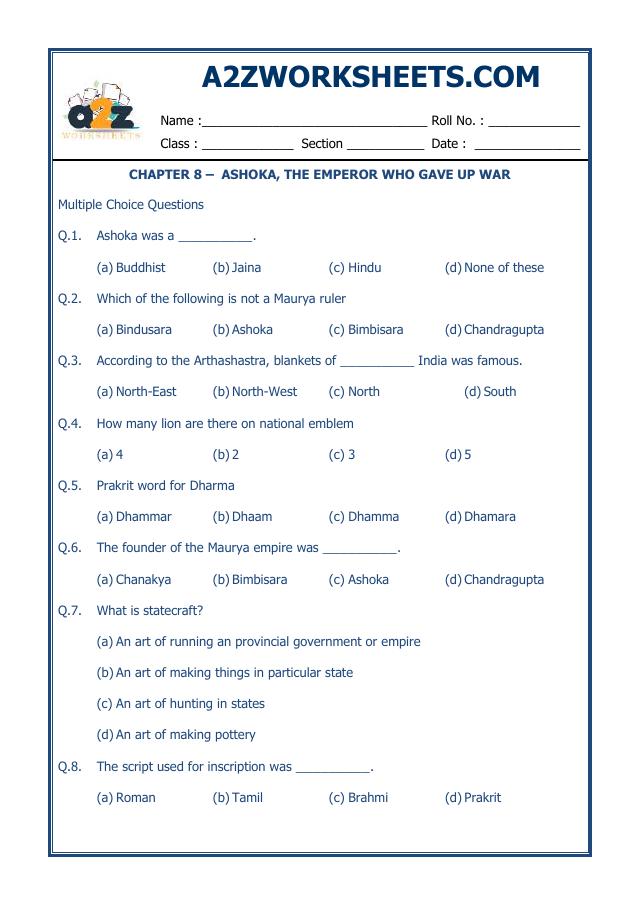 A2Zworksheets:Worksheet of Ashoka, The Emperor Who Gave Up War-06-Our ...
