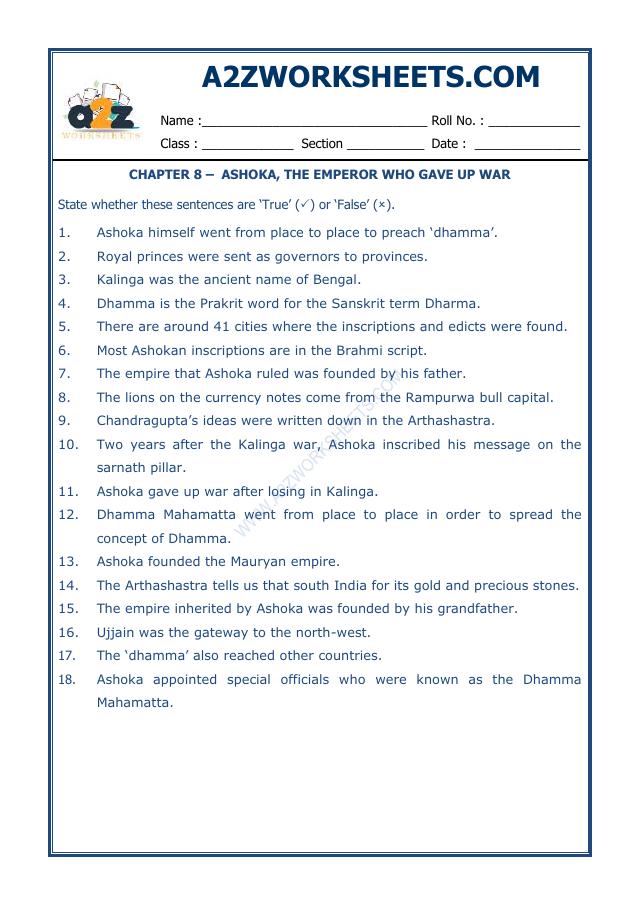 A2Zworksheets:Worksheet of Ashoka, The Emperor Who Gave Up War-08-Our ...