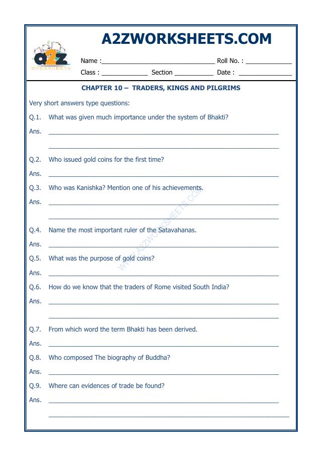 A2Zworksheets:Worksheet of Traders, Kings And Pilgrims-03-Our History ...