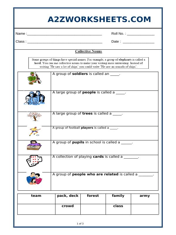 A2Zworksheets:Worksheet of Let's Practice Collective Nouns-Grammar-English