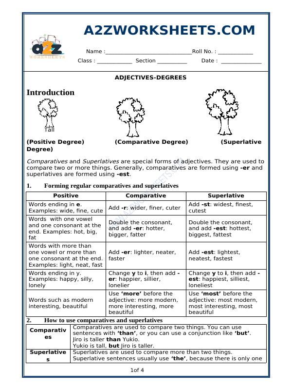 A2Zworksheets:Worksheet of Adjectives-Grammar-English