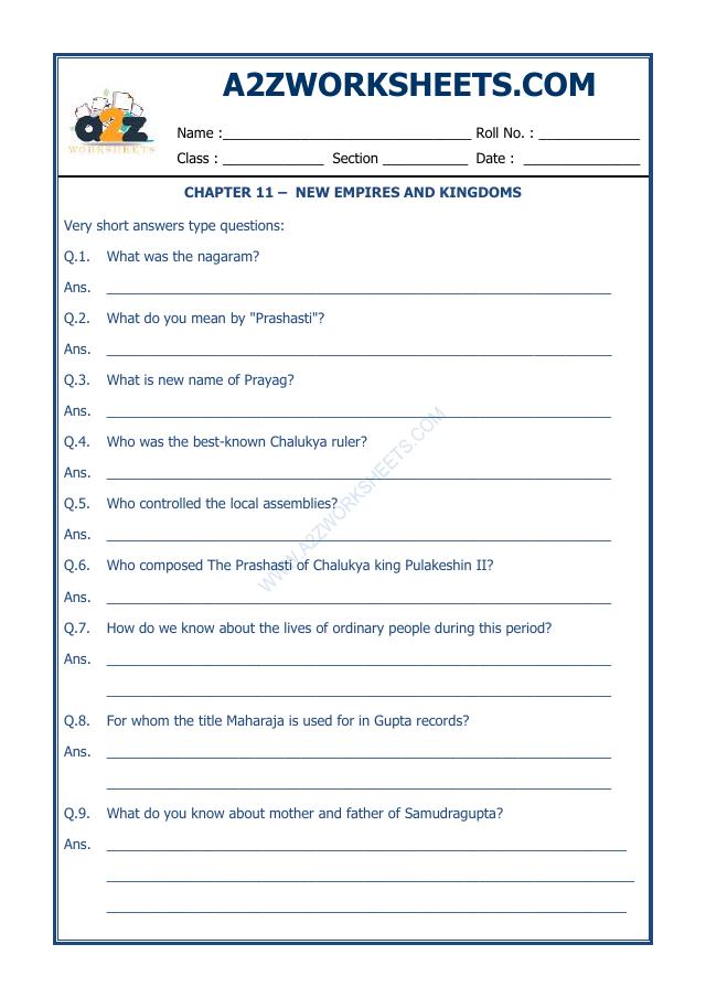 A2Zworksheets:Worksheet of New Empires And Kingdoms-03-Our History and ...