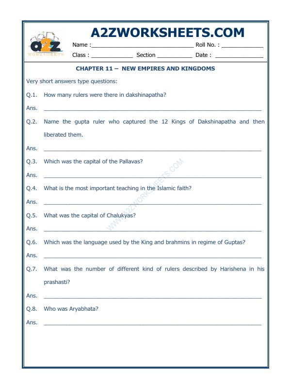 A2Zworksheets:Worksheet of New Empires And Kingdoms-05-Our History and ...