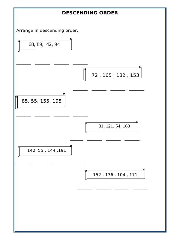 A2Zworksheets:Worksheet of Descending Order-02-Numbers-Maths