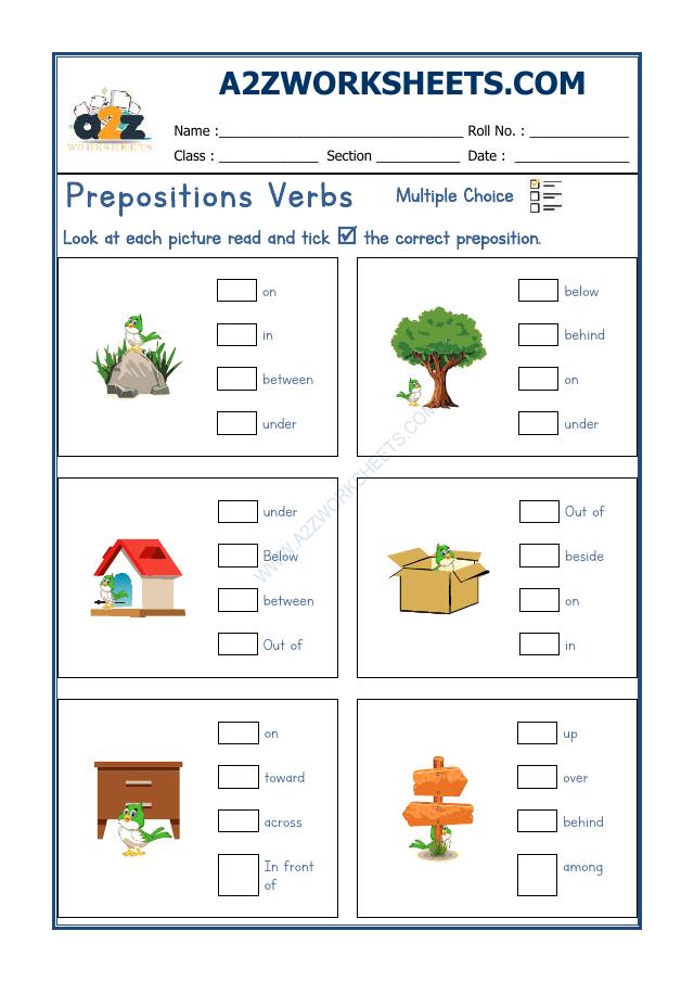 A2Zworksheets:Worksheet of Prepositions-02-Grammar-English