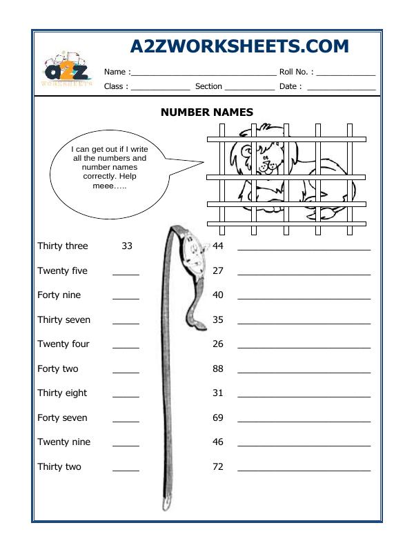 A2Zworksheets:Worksheet of Number Names-02-Numbers-Maths