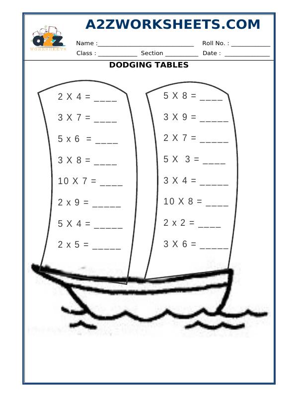 A2Zworksheets:Worksheet of Dodging Tables-Multiplication-Maths