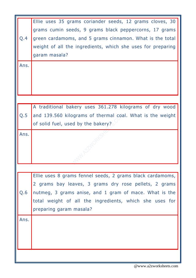 A2Zworksheets:Worksheet of Class-Iv-Maths Addition-03-Addition-Maths